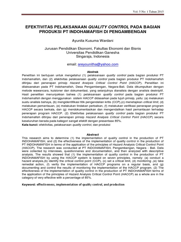 5361 ID Efektivitas Pelaksanaan Quality Control Pada Bagian Produksi PT ...
