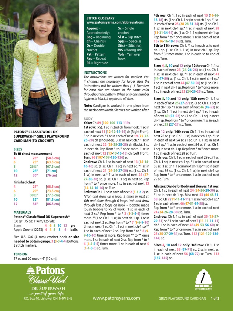 Patons ClassicWoolDKweb8 CR Cardigan - en US | PDF | Crochet | Textiles