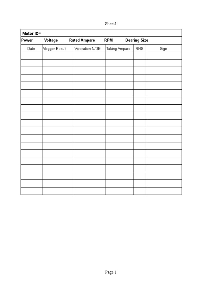 Motor Maintenance Log Sheet | PDF