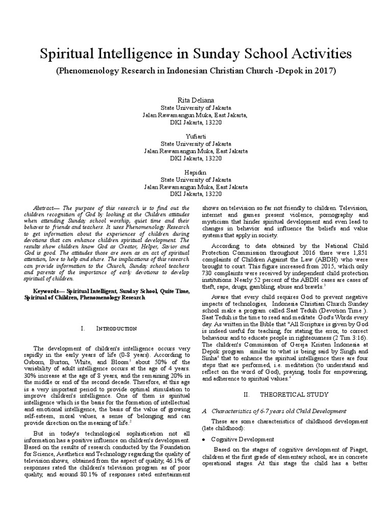 Spiritual Intelligence in Sunday School Activities (Phenomenology ...