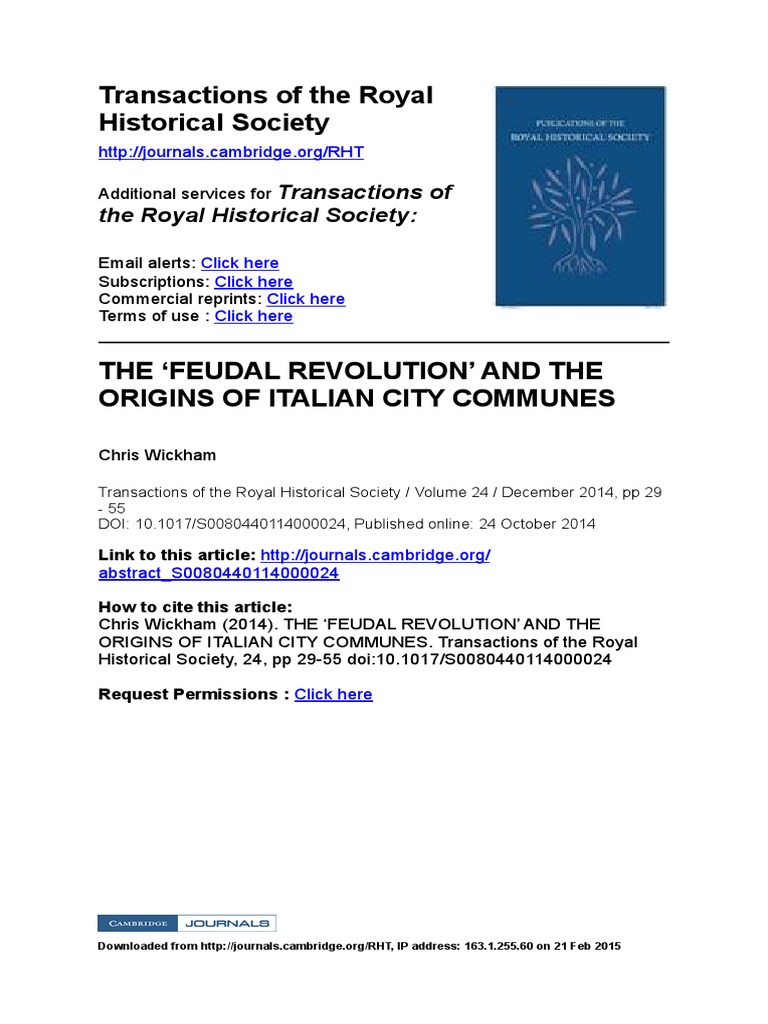 THE FEUDAL REVOLUTION' AND THE ORIGINS OF ITALIAN CITY COMMUNES Chris ...
