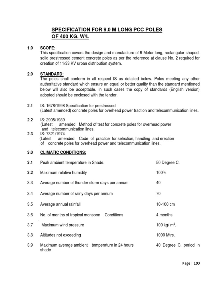 PCC Poles For Distribution Engg. | PDF | Concrete | Building Materials