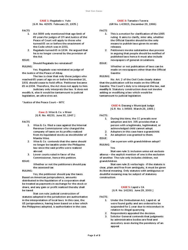Case 1: Case 3:: Stat Con Cases | PDF | Statutory Interpretation ...