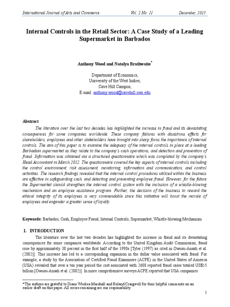 Internal Controls in The Retail Sector: A Case Study of A Leading ...