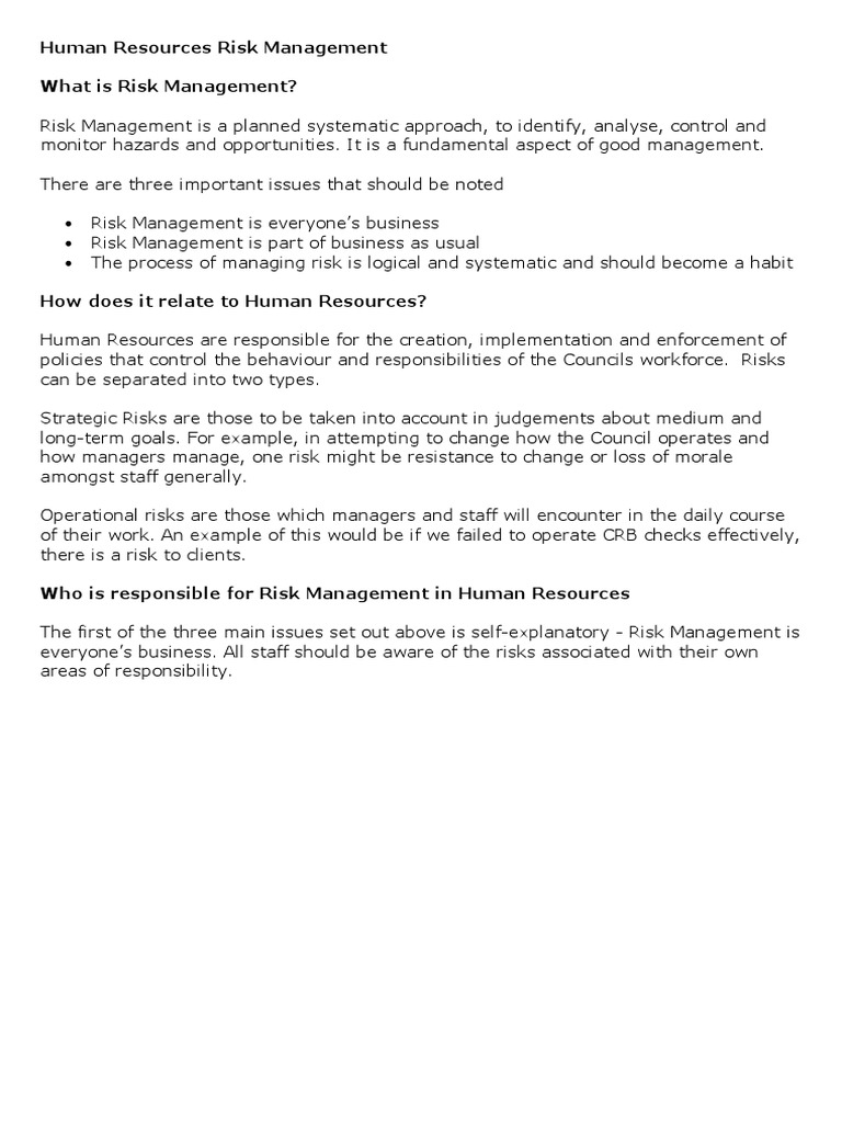 Human Resources Risk Management | PDF | Risk | Risk Management