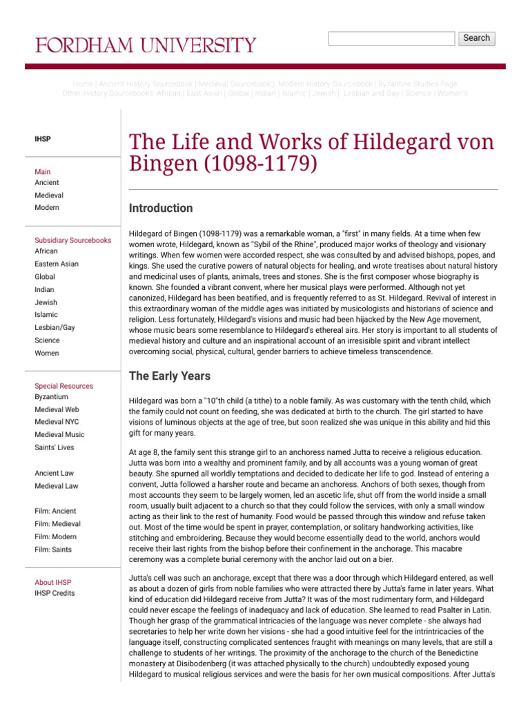 The Life and Works of Hildegard Von Bingen (1098-1179) | PDF