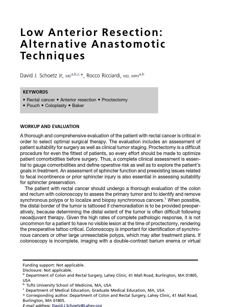 LAR Alternative Anastomotic Techniques | PDF | Colorectal Cancer ...