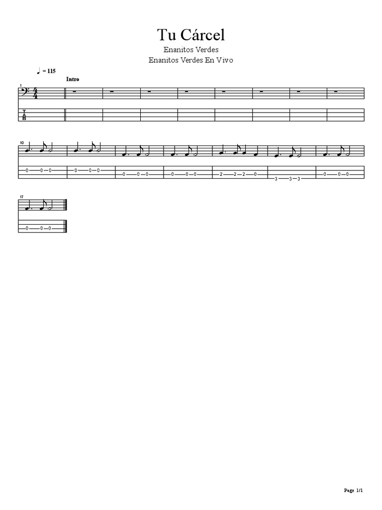 Tu Carcel - Enanitos Verdes Partitura y TAB para Bajo | PDF ...
