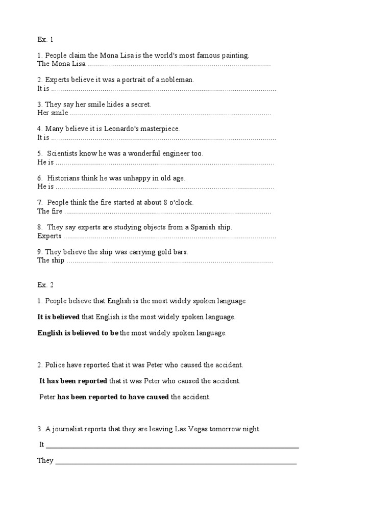 Impersonal Passive - Exercises | PDF