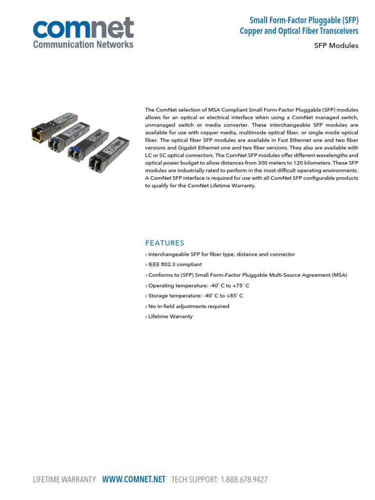 Small Form-Factor Pluggable (SFP) Copper and Optical Fiber Transceivers ...