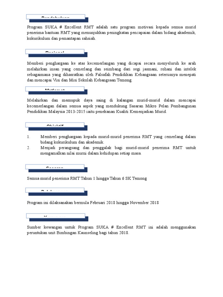 Kertas Kerja Program RMT | PDF