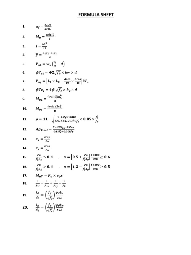 Formula Sheet For PRC Slab Design by DDM | PDF