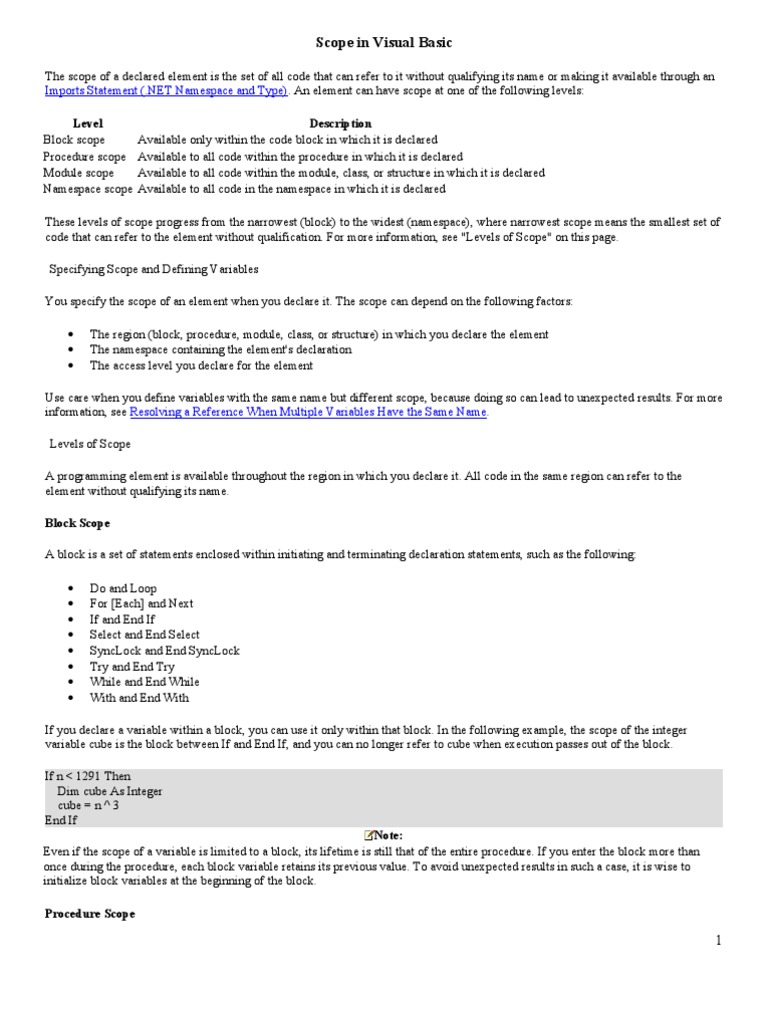Scope in Visual Basic | PDF | Scope (Computer Science) | Variable (Computer Science)