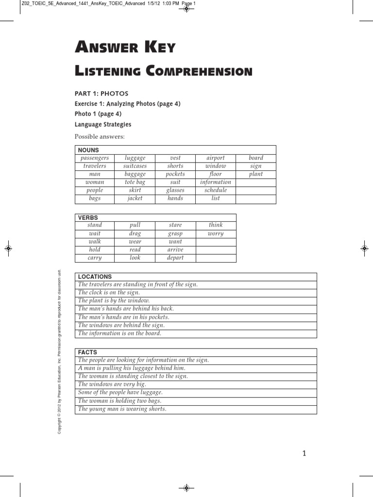 TOEIC Advanced AnswerKey | PDF | Baggage | Physician