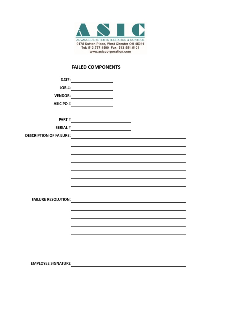 Failed Components Worksheet | PDF