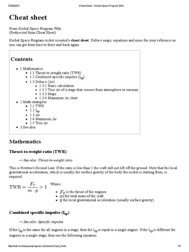 KSP cheat sheet: rocket equations & Δv maps | PDF | Rocket | Gravity