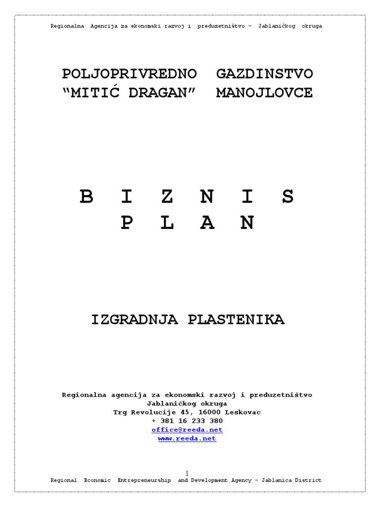 Obrazac Za Biznis Plan | PDF