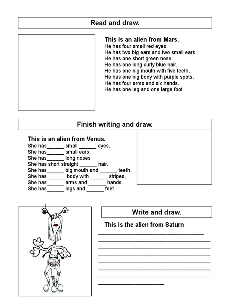 Draw and describe aliens from Mars, Venus and Saturn | PDF