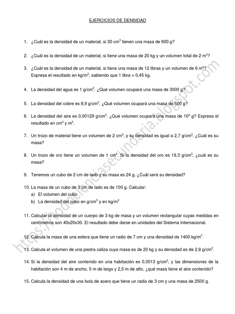 Ejercicios Resueltos de Densidad | PDF | Densidad | Masa