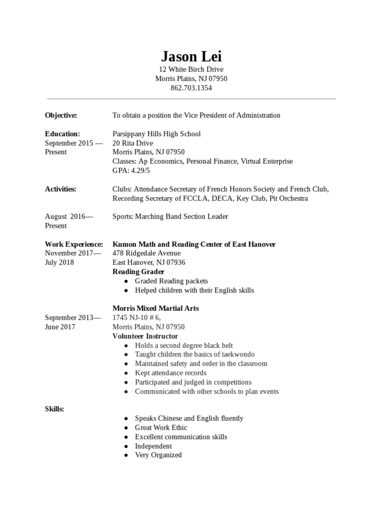 Jason Lei's Resume for VP of Administration | PDF