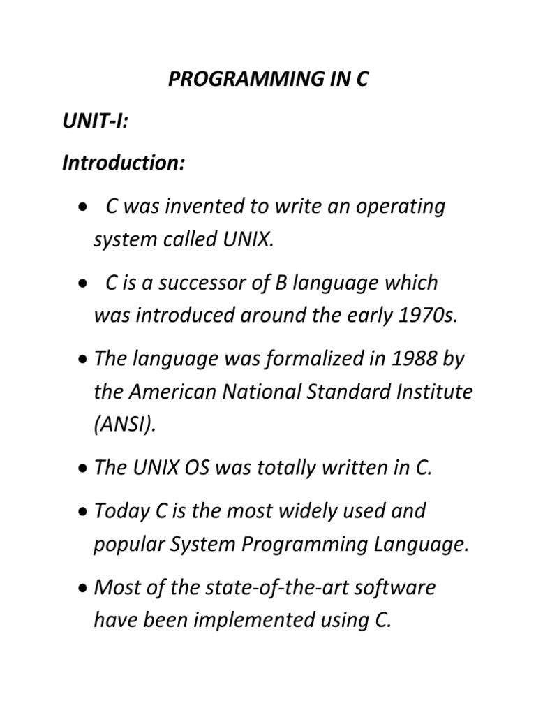 Programming in C Unit-I | PDF | Data Type | C (Programming Language)