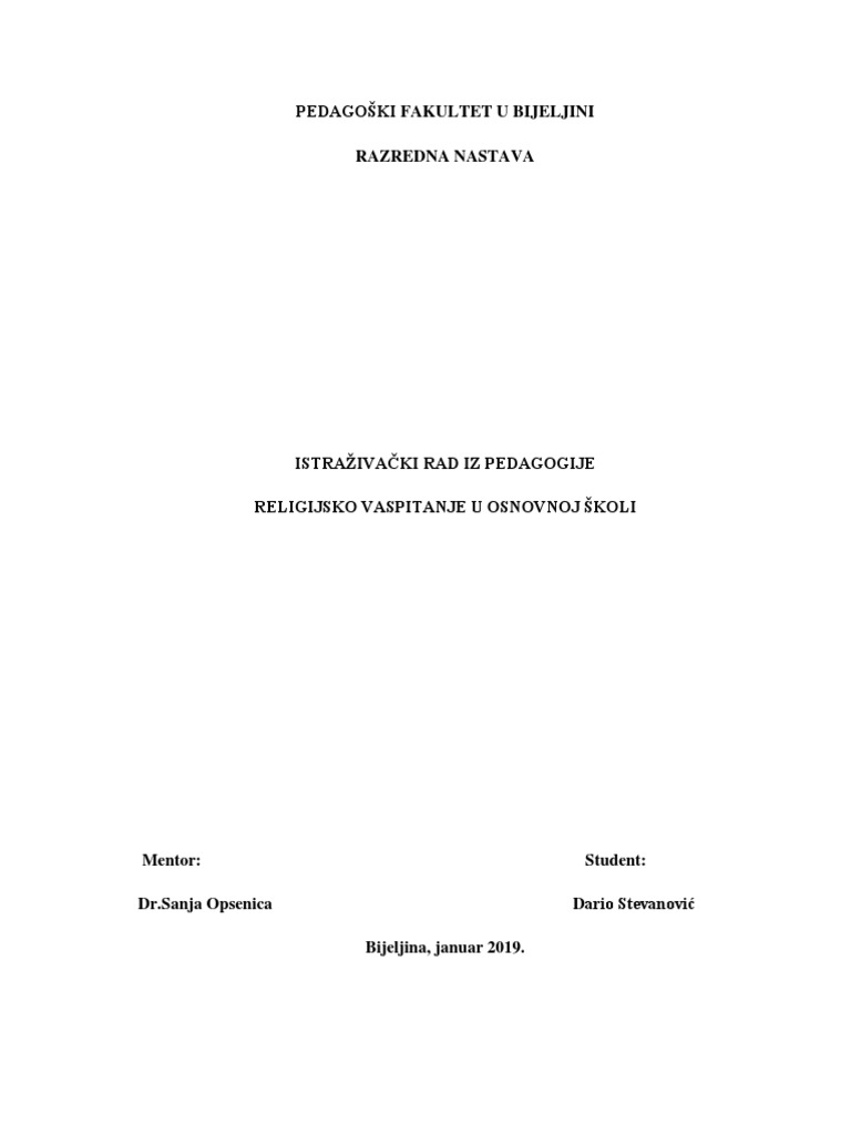 Religijsko Vaspitanje U Osnovnoj Školi | PDF
