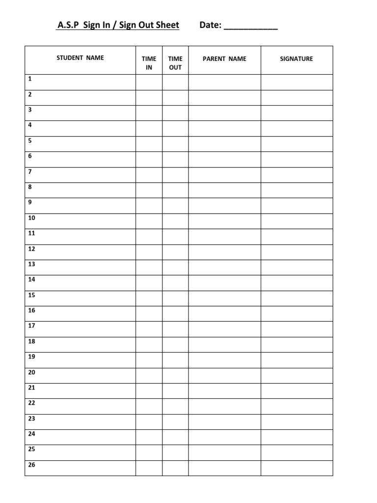 ASP & Camp Sign in Out Sheet | PDF