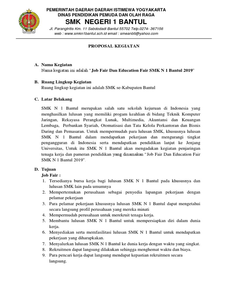 Proposal Job Fair SMK N 1 Bantul | PDF
