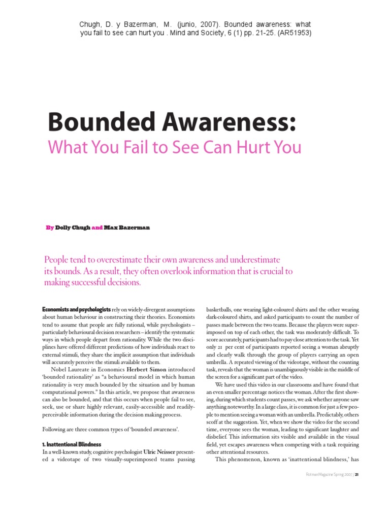 Bounded Awareness: What You Fail to See Can Hurt You | PDF | Cognition ...