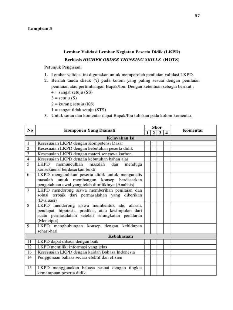 Lampiran 3 Lembar Validasi Lembar Kegiatan Peserta Didik | PDF