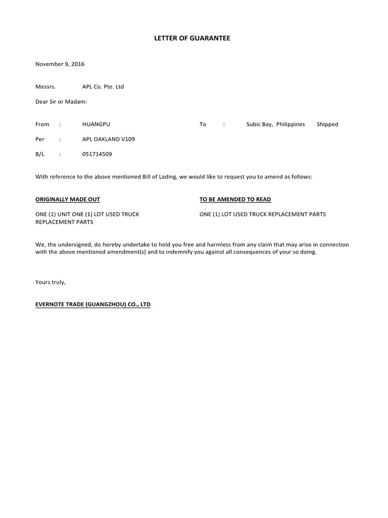 Letter of Guarantee1 | PDF