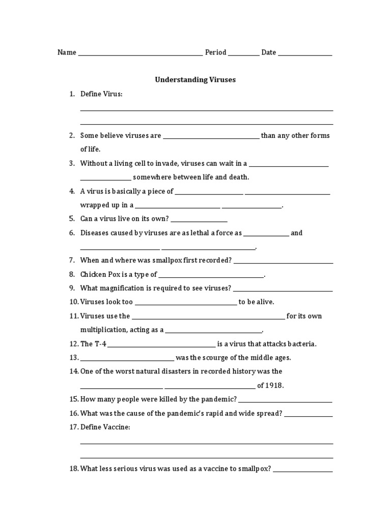 Understanding Viruses Video Sheet | PDF | Virus | Smallpox