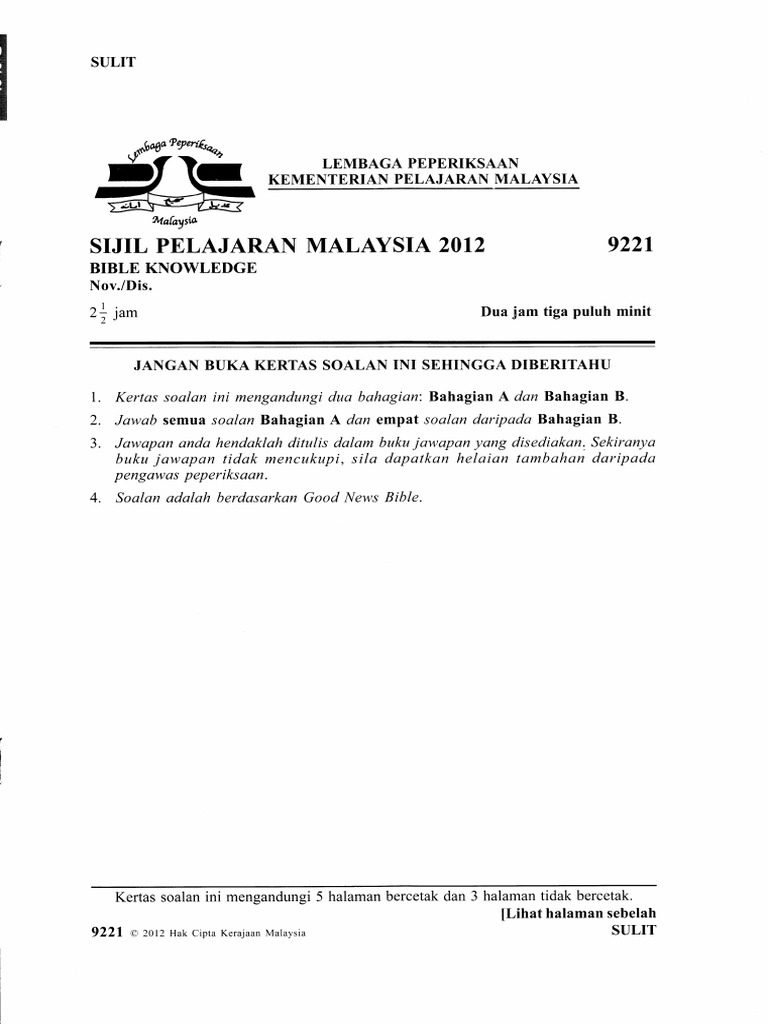 SPM 2012 Bible Knowledge | PDF | Acts Of The Apostles | Ministry Of Jesus