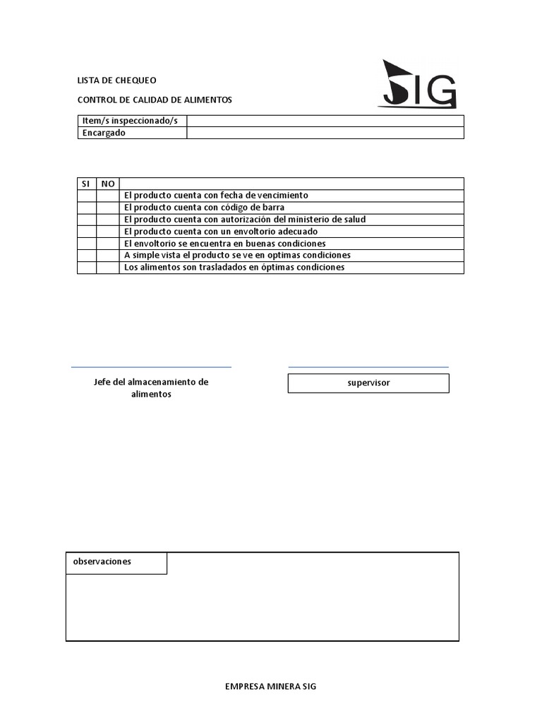 Check List Control de Alimentos | PDF