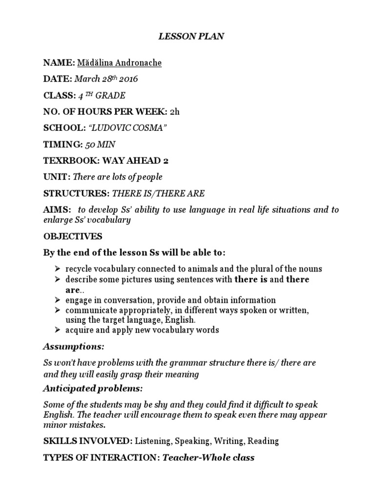 There Isthere Are Lesson Plan | PDF | Vocabulary | Question