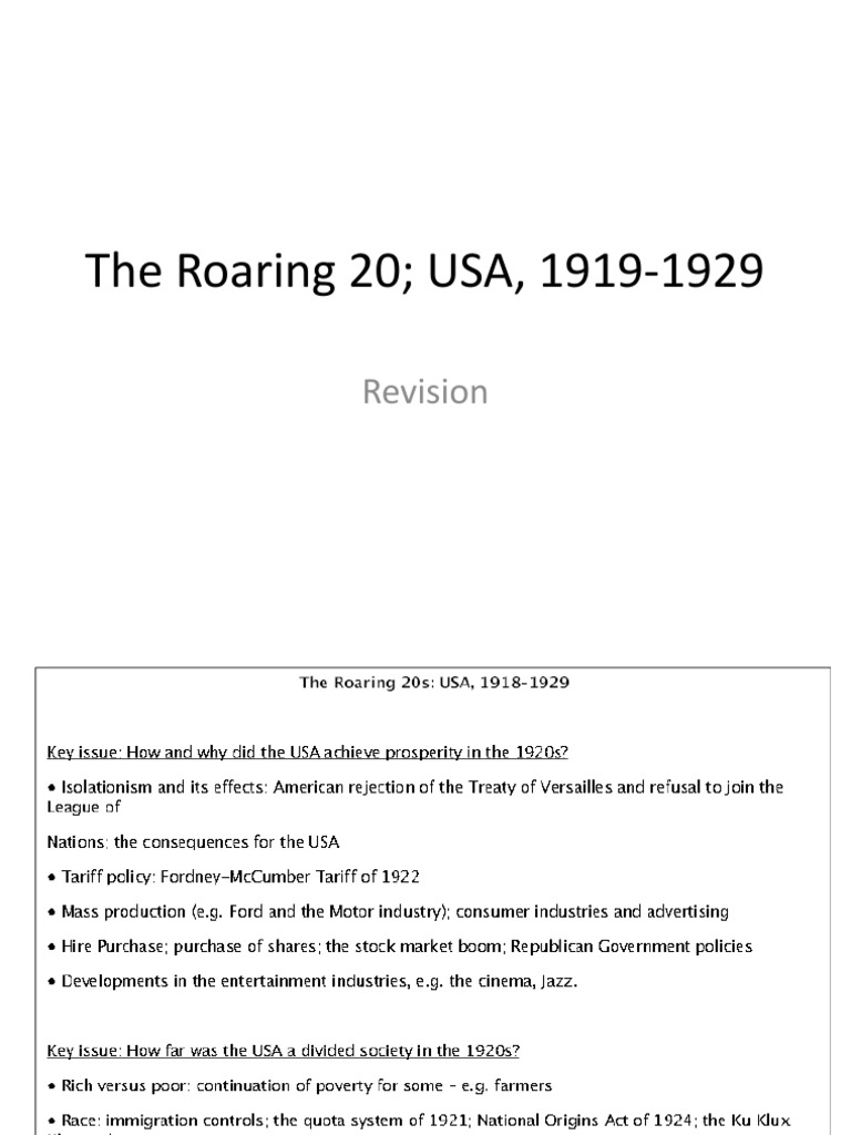 The Roaring 20 USA, 1919-1929: Revision | PDF | Wall Street Crash Of ...