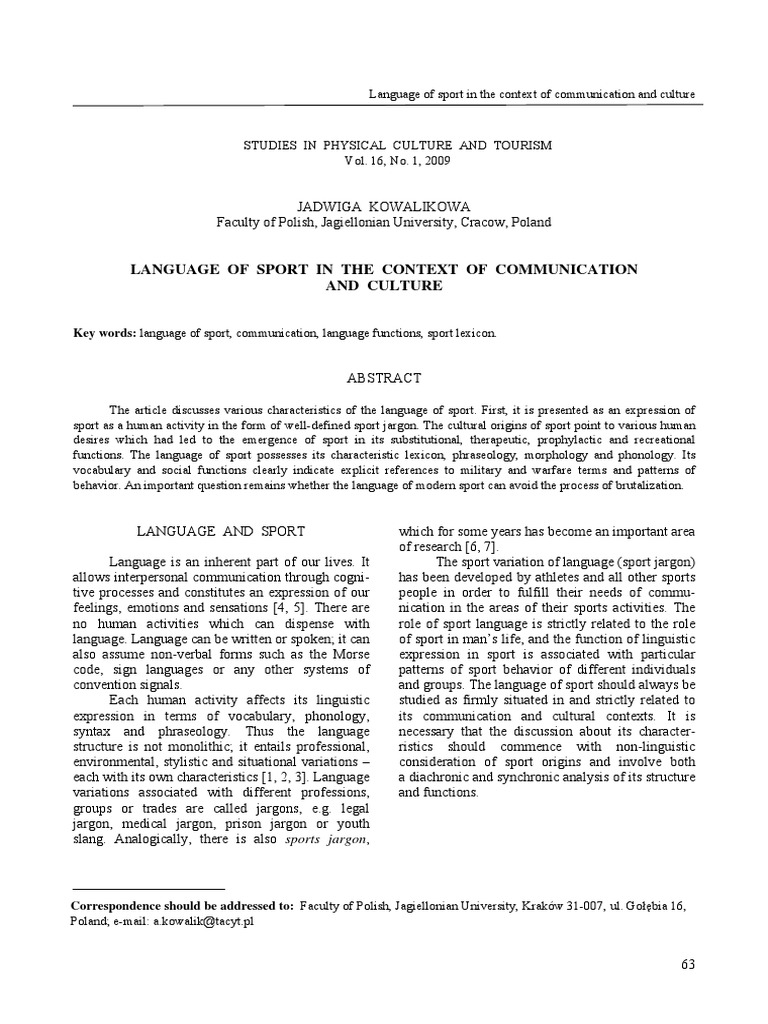 Language of Sport in The Context of Communication and Culture | PDF ...