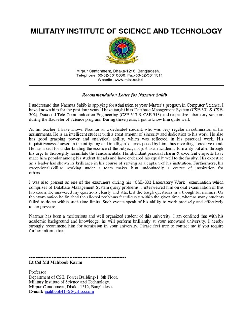 Letter of Recommendation | Download Free PDF | Test (Assessment) | Science