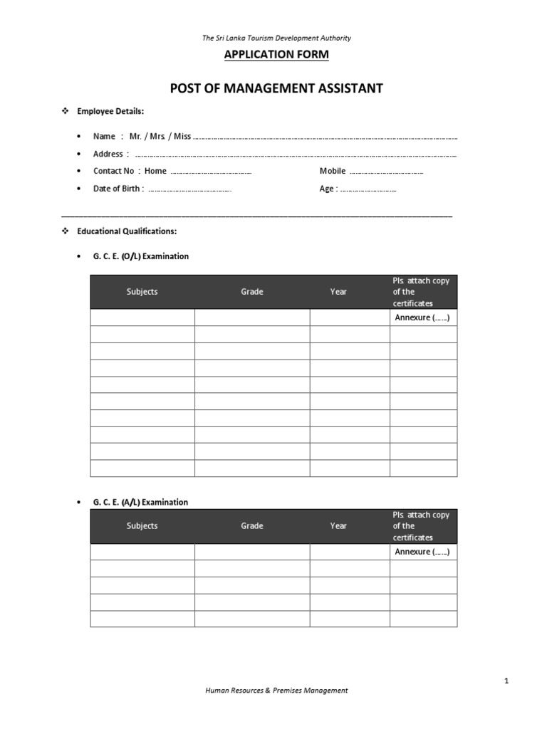Post of Management Assistant: Application Form | PDF | Diploma ...