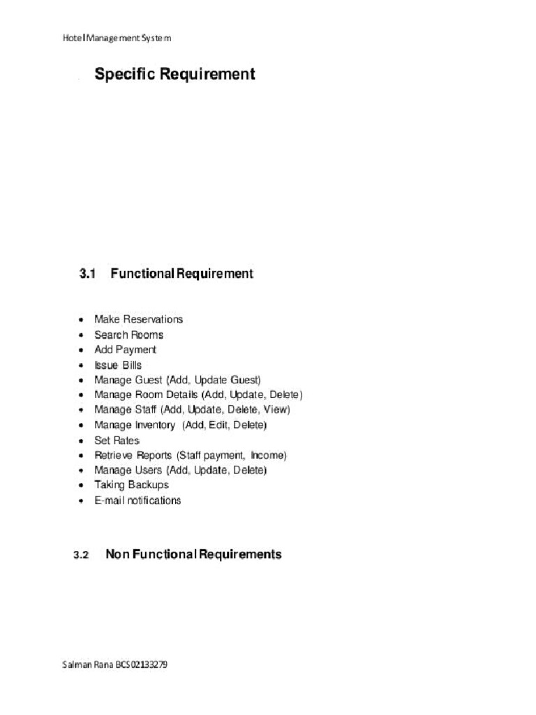 Functional Requirements Hotel Management System | PDF | Hotel | Hotel ...