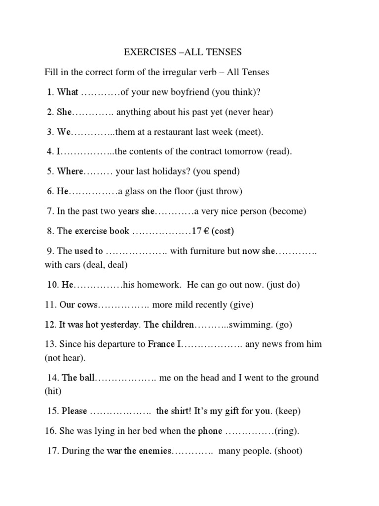 Exercises All Tenses | PDF