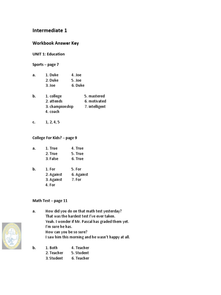 Intermediate 1 - Answer Keys PDF | PDF | Mail | Ambulance