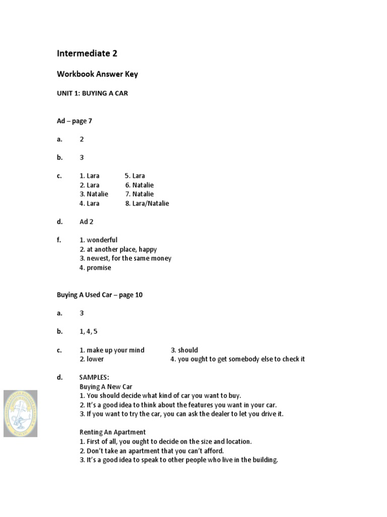 Intermediate 2 - Answer Keys | PDF | Baggage | Business