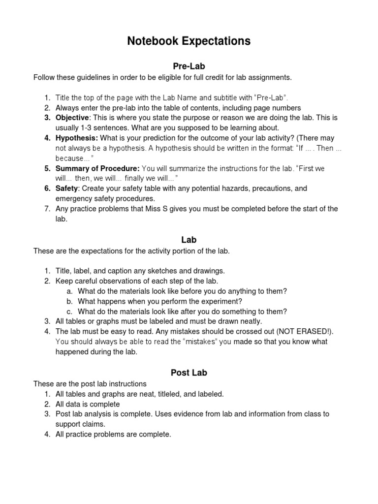 Notebook Expectations | PDF