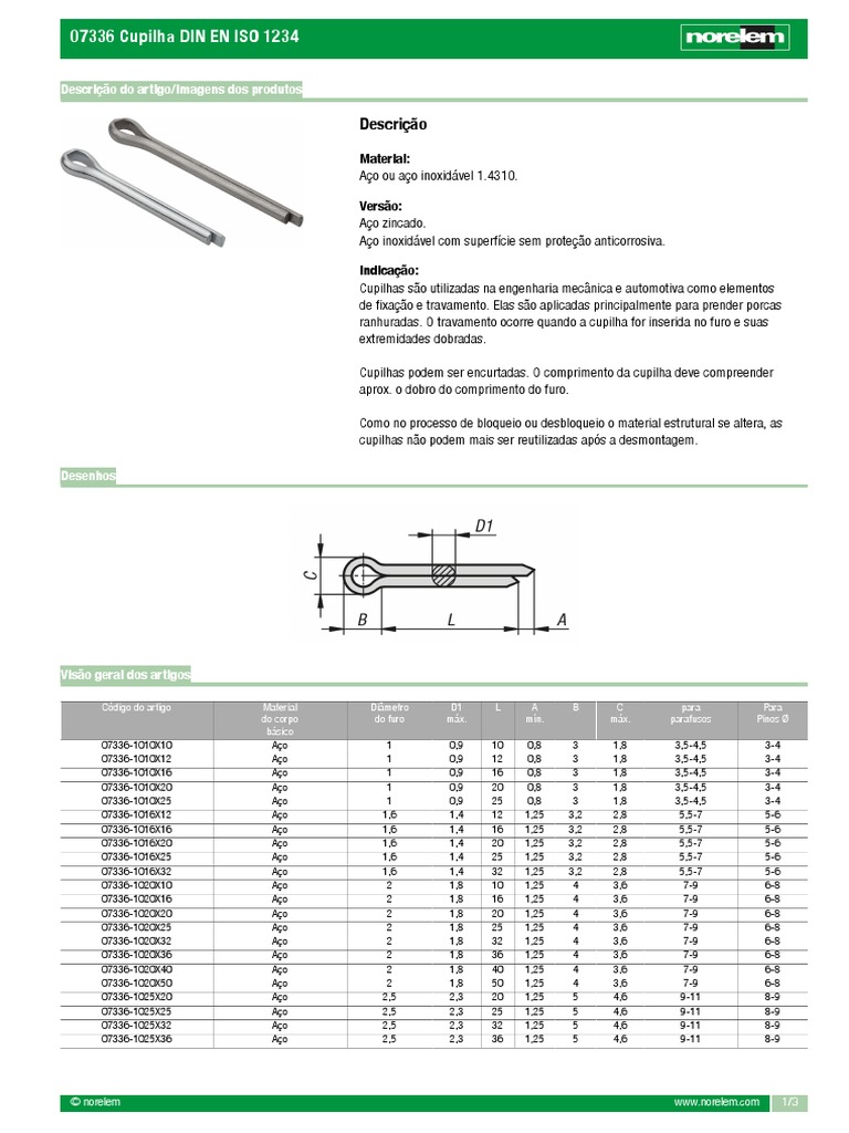 Datasheet 18361 Cupilha DIN en ISO 1234 - PT | PDF | Grupos de ...