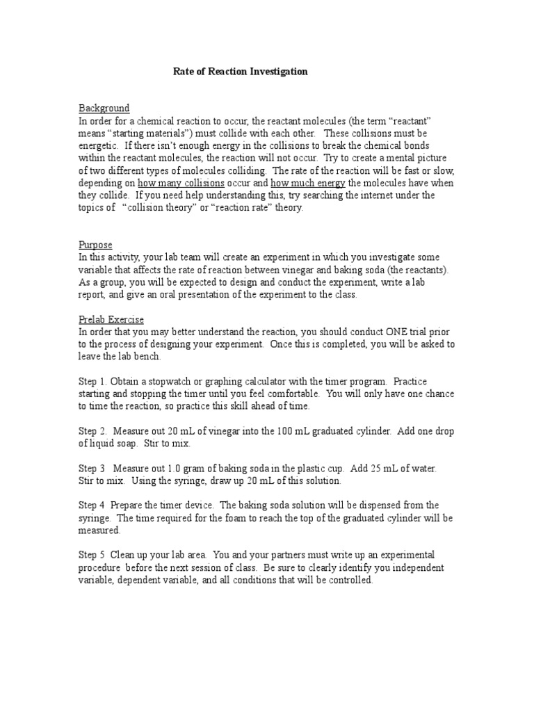 Rate of Reaction Activity | PDF | Experiment | Reaction Rate