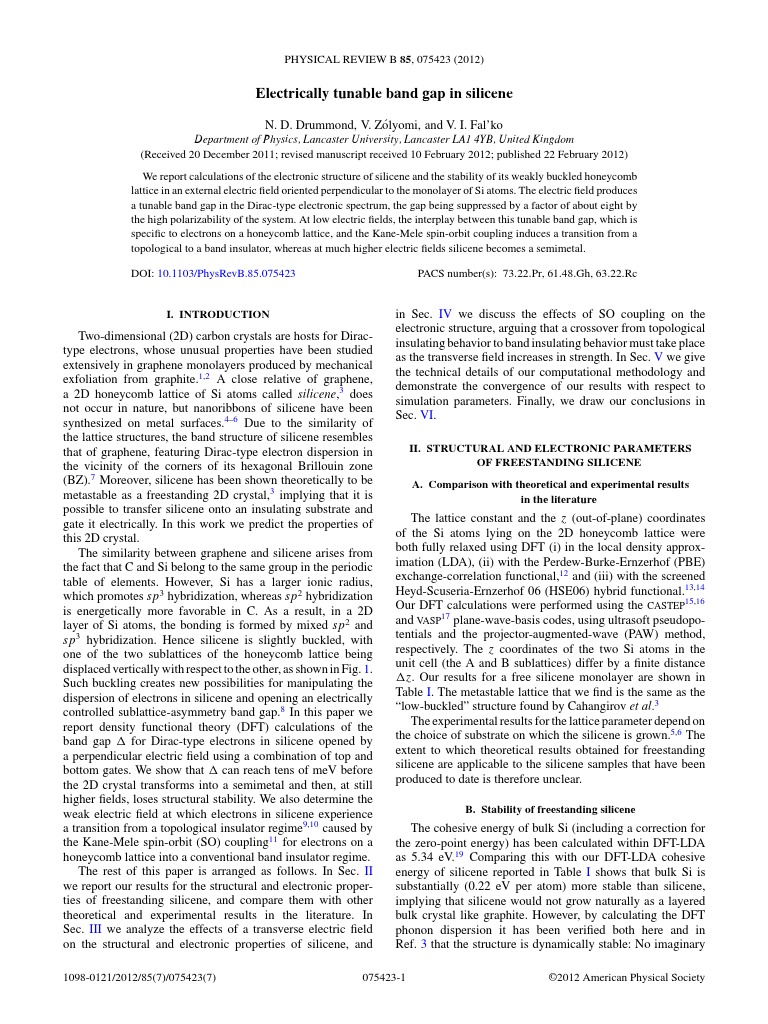 Electrically Tunable Band Gap in Silicene: Department of Physics ...
