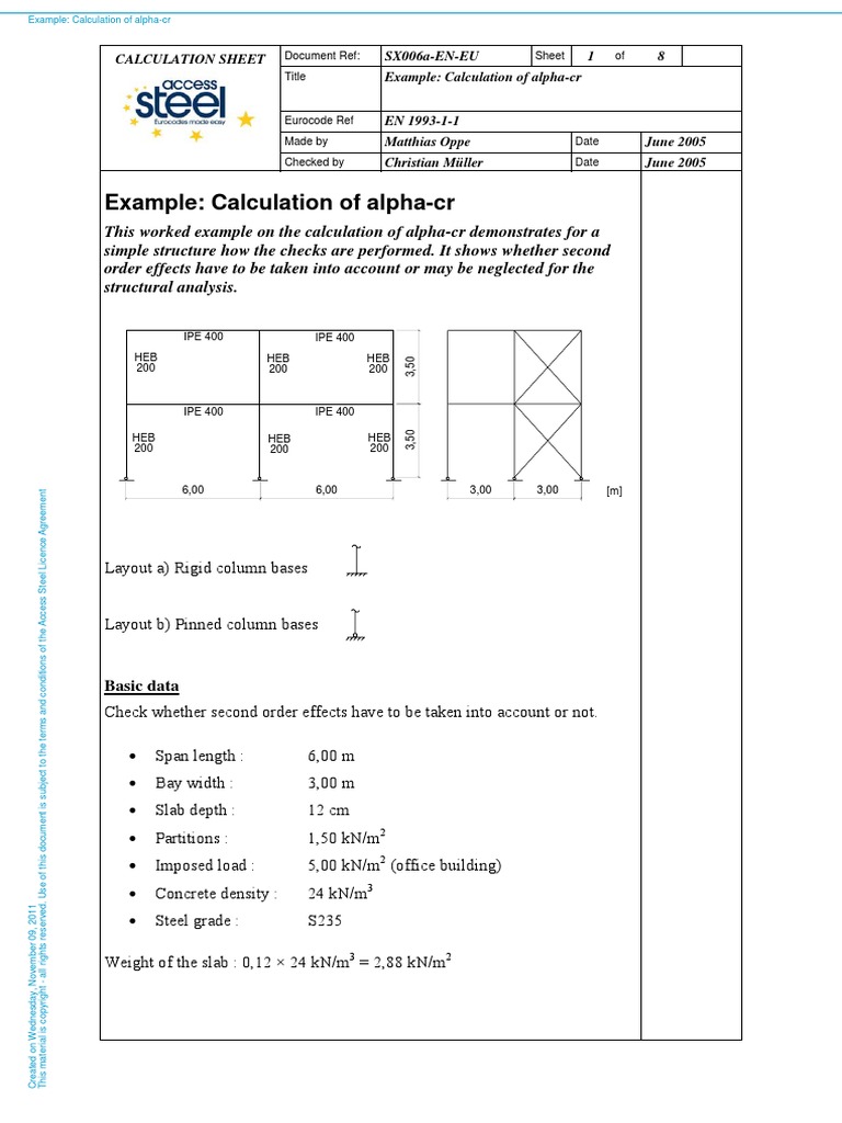 Example - Calculation of Alpha-Cr | PDF | Buckling | Engineering