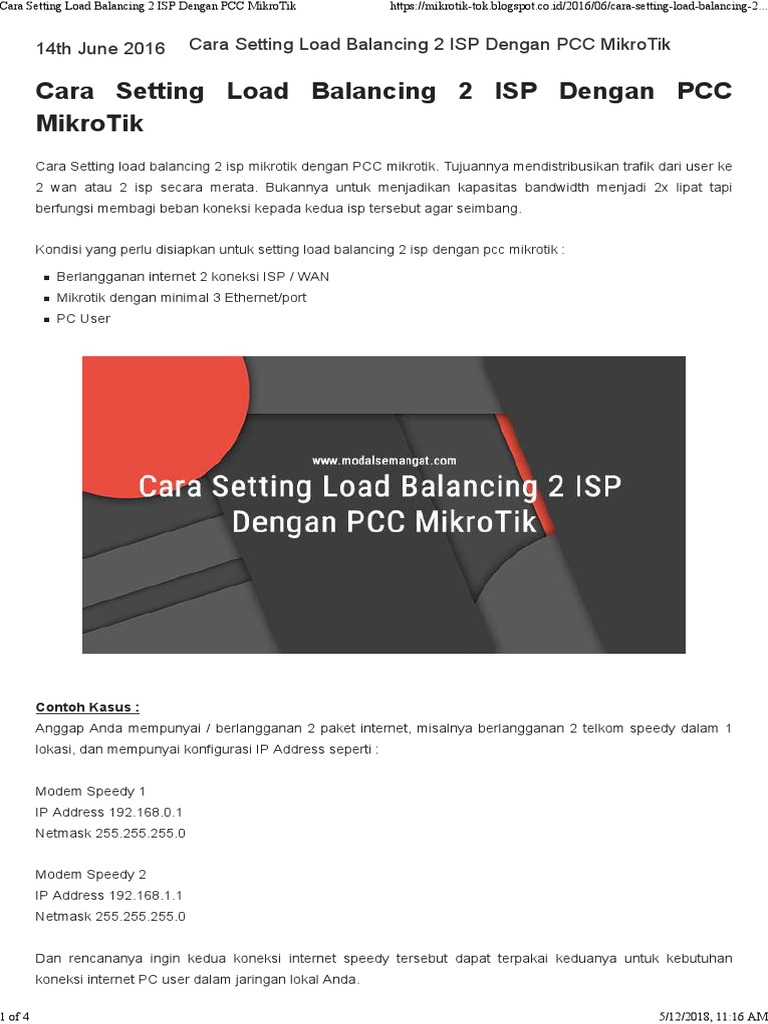 Cara Setting Load Balancing 2 ISP Dengan PCC MikroTik | PDF