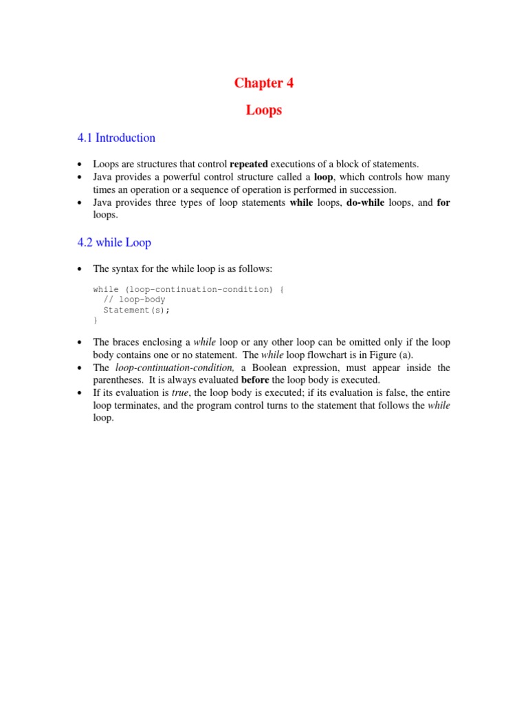 Loops: While (Loop-Continuation-Condition) (// Loop-Body Statement(s) ) | Download Free PDF ...